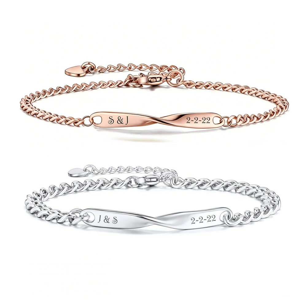 Engravable Infinity Charm Bracelets For Couples In Titanium